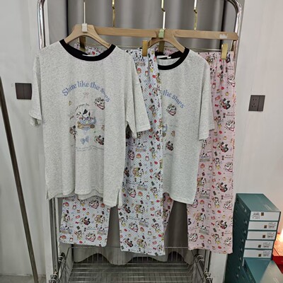 女士短袖长裤卡通印花睡衣家居服