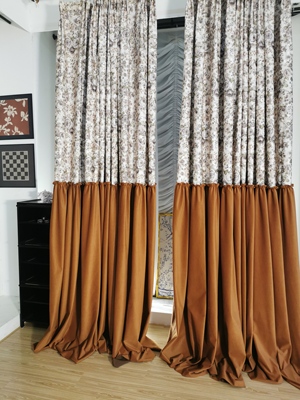 成品卧室窗帘厂家直销高档网红款ins风印花棉布拼接丝绒裙摆成品