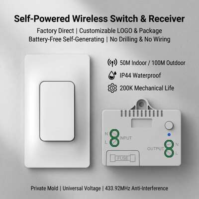 RF Wireless Remote Switch Self Powered Battery Free Wall Mou