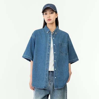 MANNSTU 2026夏季新款日系莱赛尔牛仔外套女宽松休闲垂感短袖衬衫