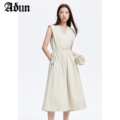 Abun【商场同款】夏季新品法式通勤风无袖小v领连衣裙