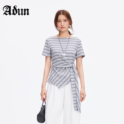 Abun【商场同款】2026年夏季新品设计感不规则收腰显瘦短袖上衣女