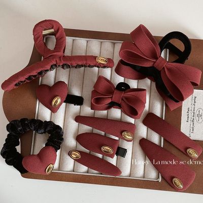 新年红色金标发夹精致蝴蝶结抓夹刘海夹碎发夹鸭嘴夹发饰发卡头饰