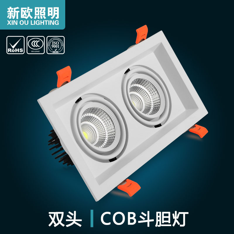 方形斗胆灯COB射灯嵌入式单头双头12W20W24W服装店天花格栅灯