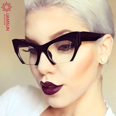 半框平光镜女凹造型猫眼眼镜