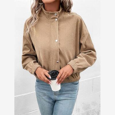 AUTUMN SHORT JACKET WOMEN PLAID COATS立领夹克灯芯绒短外套女