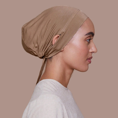Turban cap 绑带莫代尔抽绳挂耳头巾帽纯色女士百搭舒适包头帽