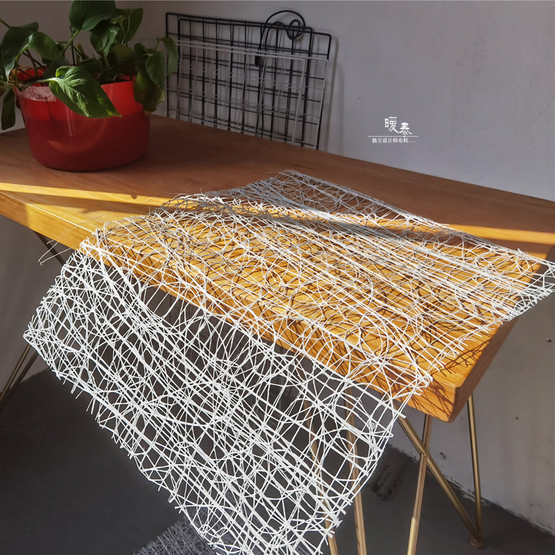 服装肌理灰白筑梦机构编织网 透视交织错乱外套装饰辅料材料网布