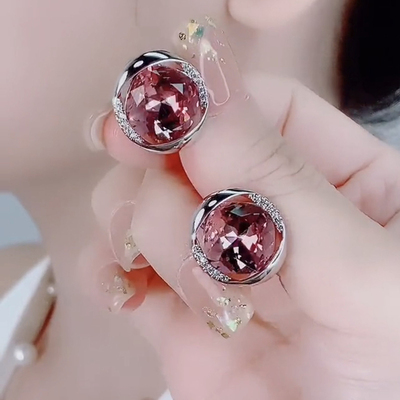 紫色水晶耳环设计感冷淡风耳饰