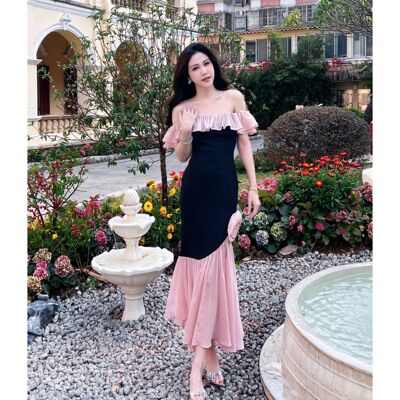 【琼仪原创】2025春夏法式拼接花朵轻奢时尚修身显瘦连衣裙51303