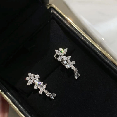 氛围感仙美花簇马眼钻耳环通体925纯银蝴蝶闪钻耳扣不过敏珠宝