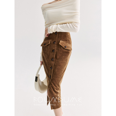 Foundume【1.25 10:00】26早春新款复古短款灯芯条半裙女