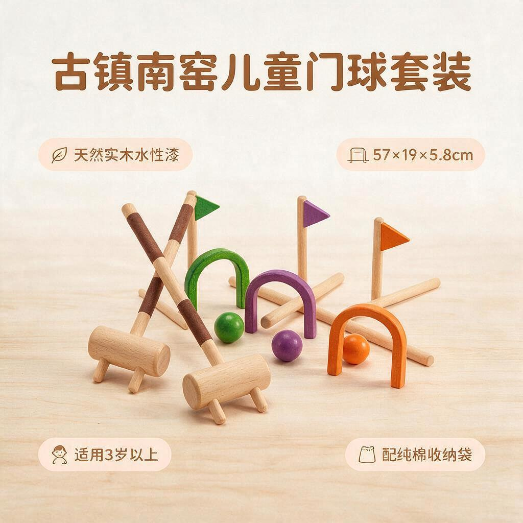 古镇南窑门球全套 木制儿童室内户外运动 亲子互动玩具