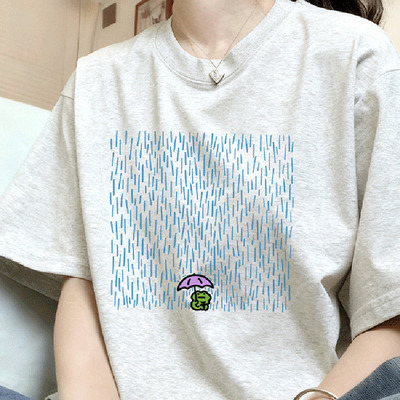 白灰纯棉短袖T恤女夏季宽松潮