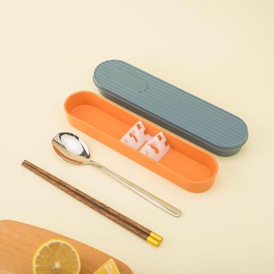 Solid Color Wooden Chopsticks and Stainless Steel Spoon Cutl