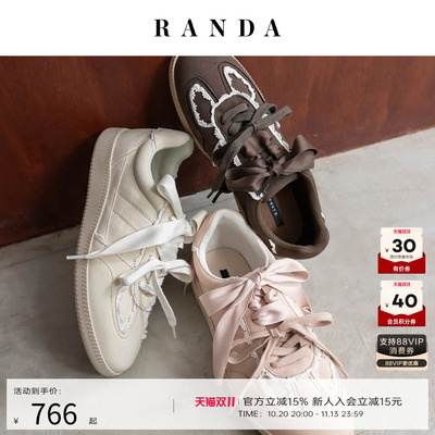 RANDA26秋蕾丝蝴蝶结德训鞋女