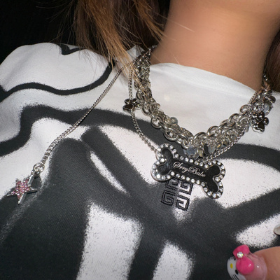 Srrybabe 带钻 狗狗 骨头爪子 多层项链