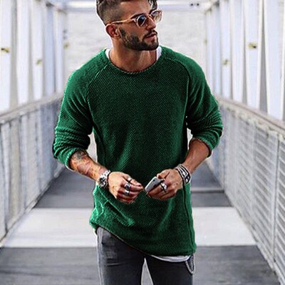2018 social  Knitted Loose Jumper Male blue thin men's