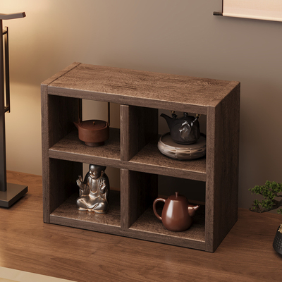 茶室茶具架子茶杯架实木中式多宝阁格子置物架可壁挂小茶壶收纳架