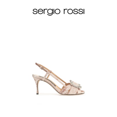 Sergio Rossi/ SR TWENTY系列 一字带尖头水钻绸缎中空高跟凉鞋