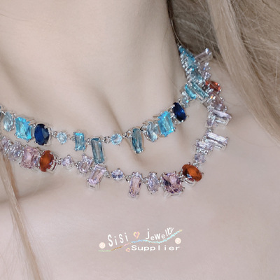 SIsi五彩缤纷糖果彩色宝石项链 设计师 镀18K金彩虹锆石水晶颈链