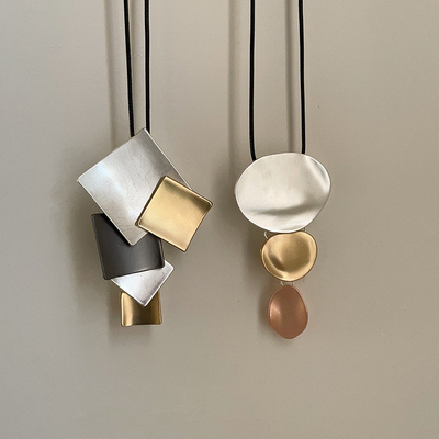 夸张独特几何撞色金属黑绳项链女小众个性百搭气质时尚颈链毛衣链