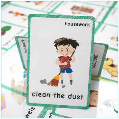 家务单housework英语闪卡片早教具益智启蒙幼儿童小学拼读双语