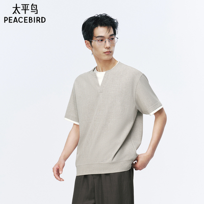 【商场同款】太平鸟男装T恤26夏季亨利领休闲纯色短袖 B1CNG2471