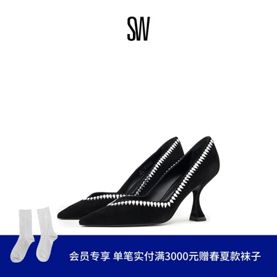 SW水晶异形跟高跟鞋浅口单鞋
