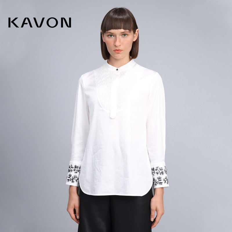 Kavon/卡汶多巴胺年轻新款白色民族风上衣女长袖复古设计感刺绣衬_虎窝淘