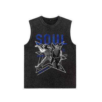 SOULPOWER演唱会陶喆痛衣人像印花美式复古纯棉宽松无袖坎肩背心