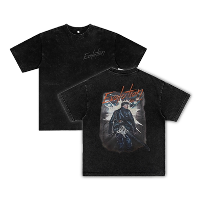 Evolution谢霆锋进化演唱会周边吉他印花水洗做旧宽松大码短袖T恤