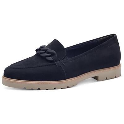 代购Tamaris女士乐福鞋轻便透气软底舒适深蓝色圆头平跟系带装饰