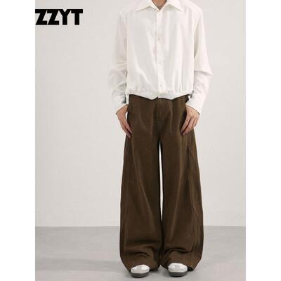 ZZYT美式覆古解构设计感水洗工装裤男女宽松休闲褶皱直筒垂感裤子
