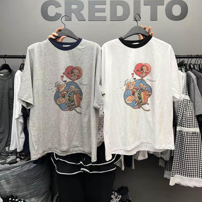 CREDITO大力水手图案宽松短袖T恤