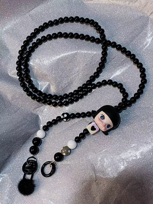 泡泡玛特茉莉molly我的小时候极简风串珠手机链skullpanda背夹挂