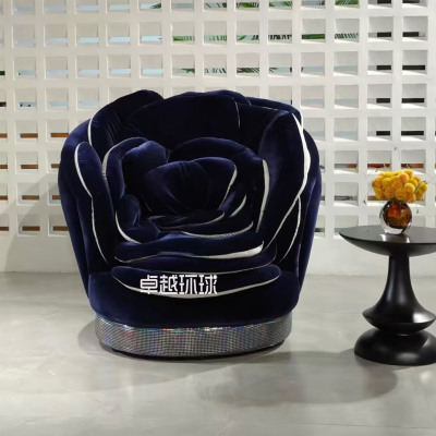 意式玫瑰天鹅绒实木创意沙发椅