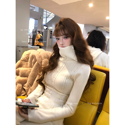 Lazy Didi暖奢主义 三穿领毛衣 加绒松弛长裤设计感菱格毛织套装