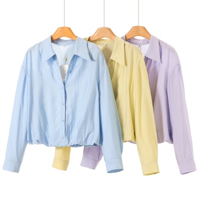 299 82%粘胶【佑】春装*绍 翻领套头假两件落肩短衬衫030