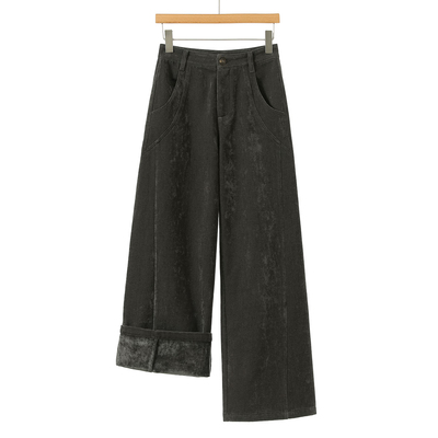 西湖阁老【步Y】冬装挺括垂感显高挑加绒牛仔宽脚裤102