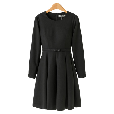 799 30%粘纤【熠】冬装 百褶A字大摆裙温柔圆领连衣裙103