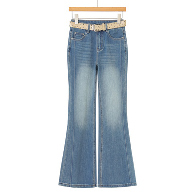 西湖阁老【祝】当季春装 温柔显高挑修身腰带喇叭牛仔裤122