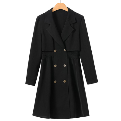 1199西湖阁老【奕】冬装 西装领双排扣松紧腰长款风衣外套932