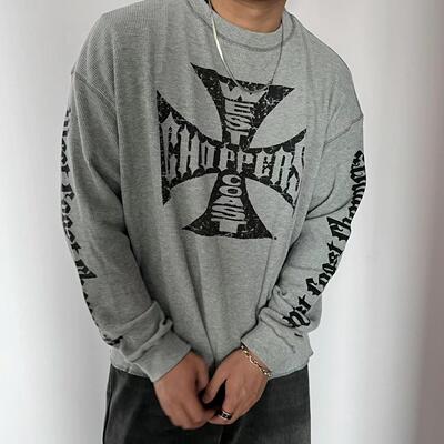 ERD造型师同款West Coast ChoppersVintage梵文华夫格卫衣长袖T恤