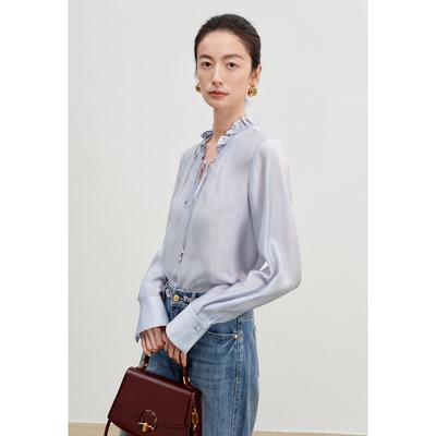 【商场同款】伊芙丽2026春季新款天空蓝兰天丝衬衫上衣1H3120101G