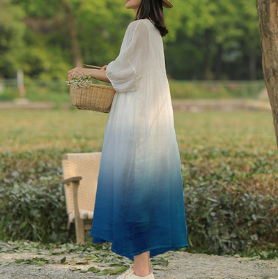 文艺苎麻双层肌理棉麻连衣裙