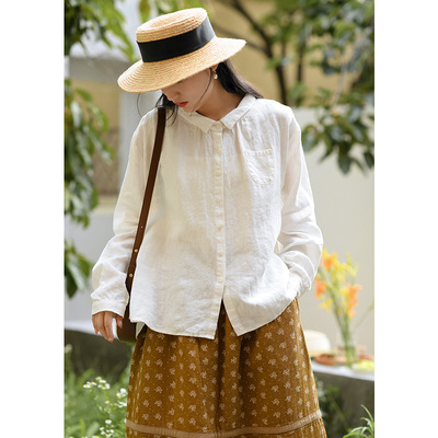 女装2022早秋长袖亚麻宽松复古