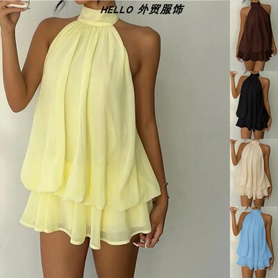 European and American Style Mesh Halter Dress 网纱挂脖连衣裙
