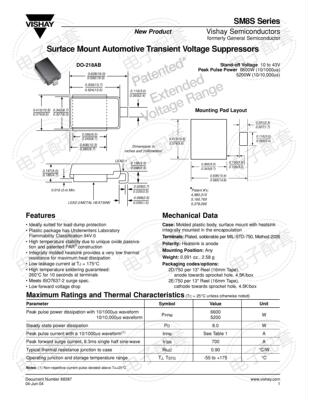 SM8S28A SM8S30A SM8S33A TVS 车规 汽车保护二极管 6600W 单向