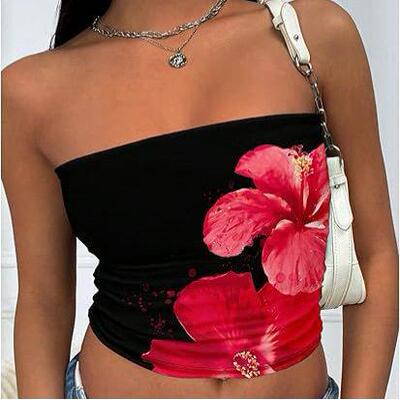 Floral/Plain/Leopard Print Tube Top Casual Fashion
